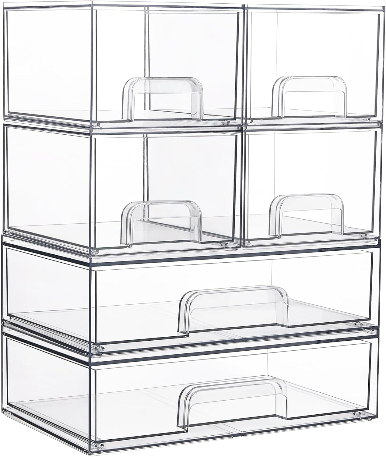 Stackable Storage Drawers Set of 6, Clear Plastic Organizer Bins for ...