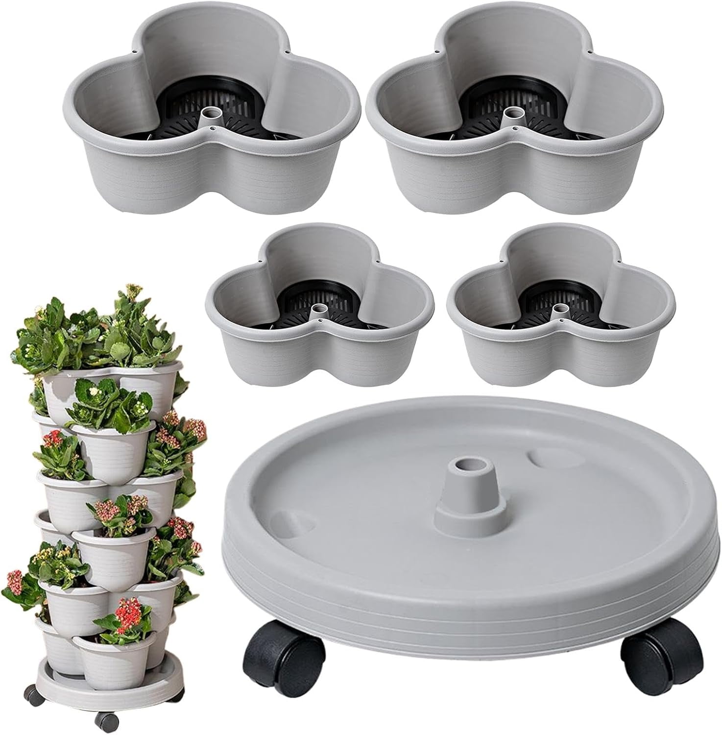 Stackable Strawberry Tower Pot, 4Tiers Vertical Tower Stackable Pot ...