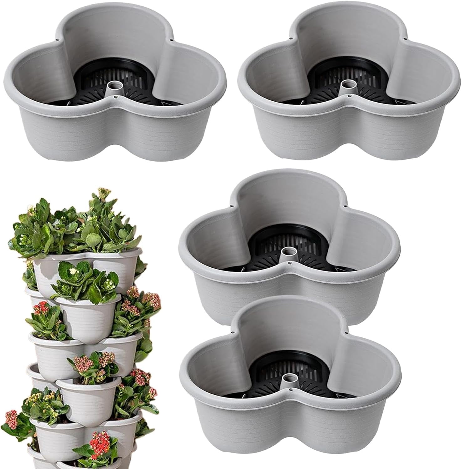 Stackable Strawberry Tower Pot, Vertical Tower Stackable Pot with Tray ...