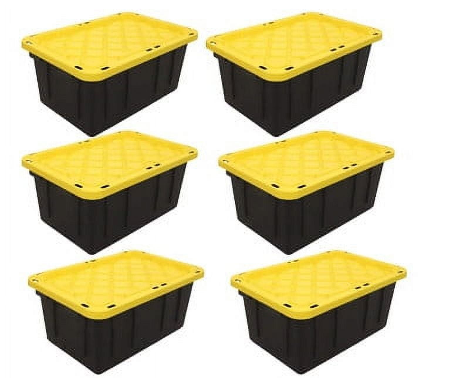 Stackable Strong Tote Bin, Plastic Organizer Box, Black Base & Yellow ...