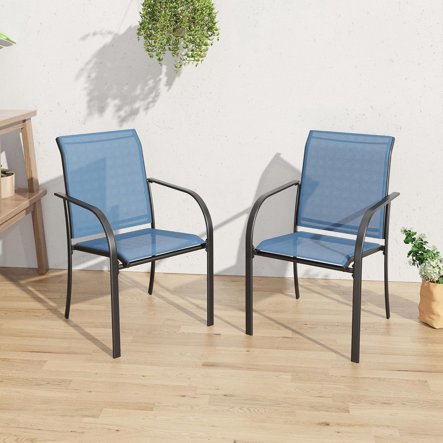 Stackable Textilene Red Patio Chair with Metal Armrests,Dining Chair ...