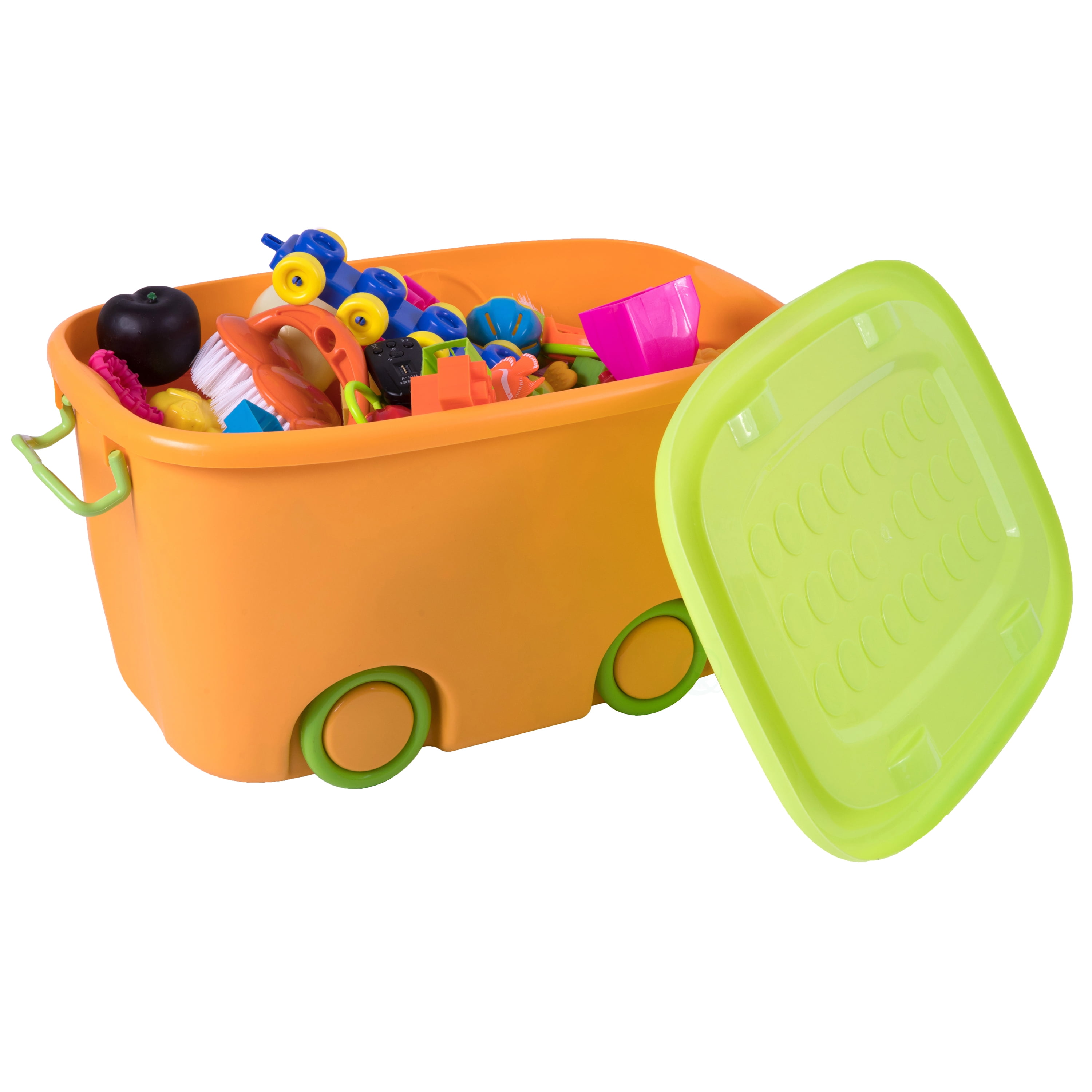 Stackable Toy Storage Box with Wheels, Set of Small and Large, Yellow ...