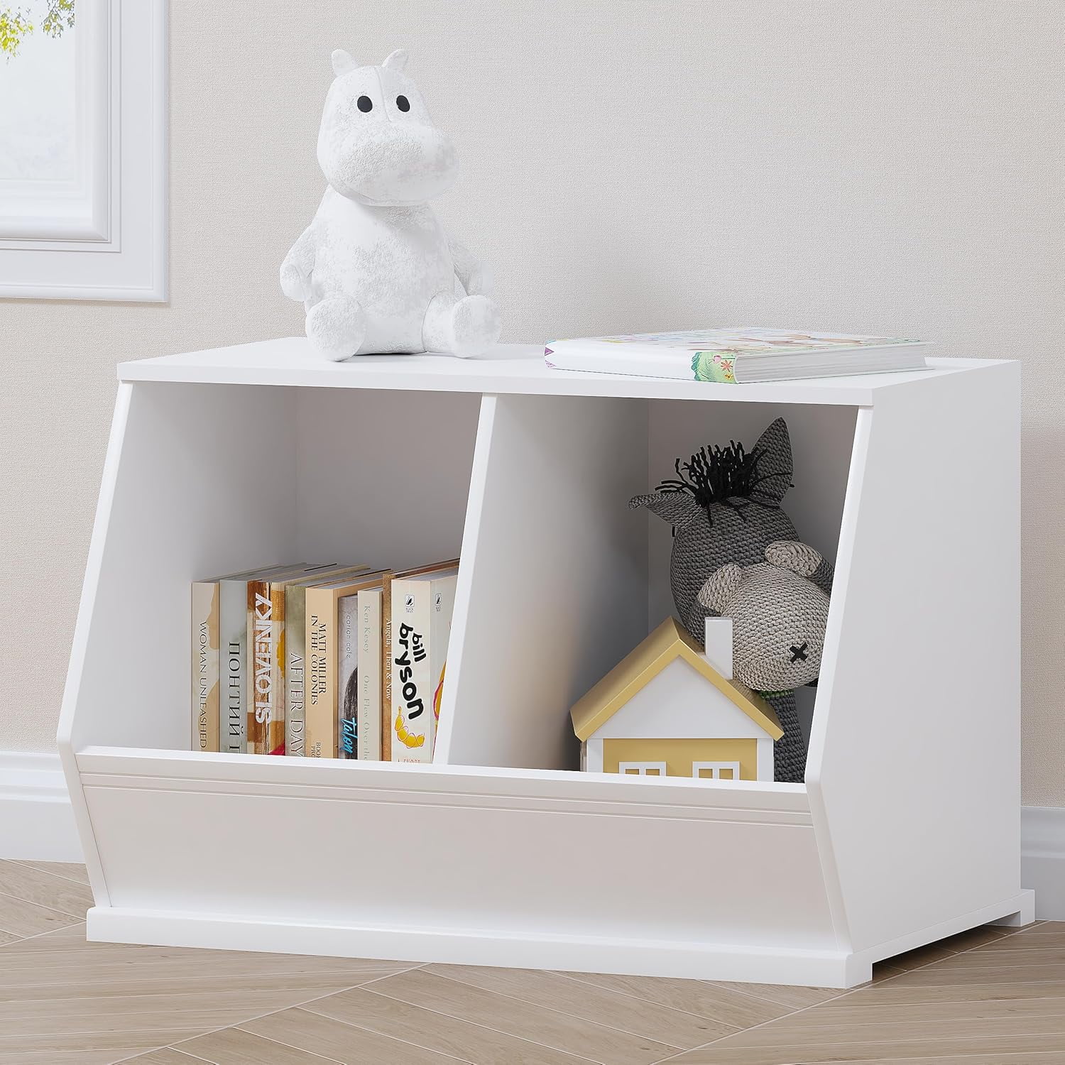 Stackable Toy Storage Cabinet, Wooden Cubby Organizer, White Shelf for ...