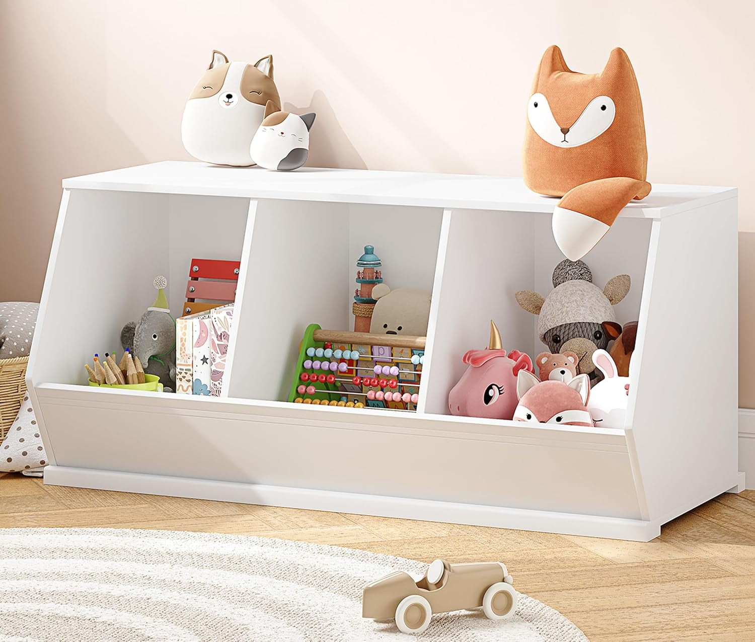 Stackable Toy Storage Cabinet, Wooden Cubby Organizer, White Shelf for ...