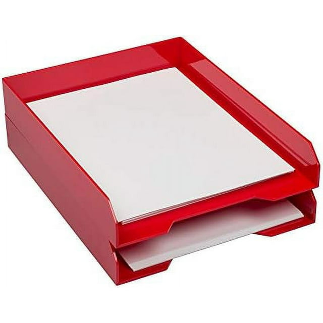 Stackable Trays - Red - Desktop Document, Letter, File Organizer Tray ...