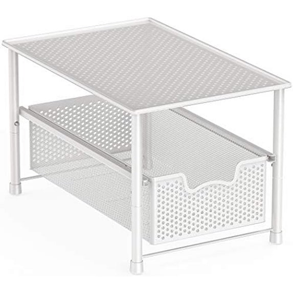 Stackable Under Sink Cabinet Sliding Basket Organizer Drawer, White ...