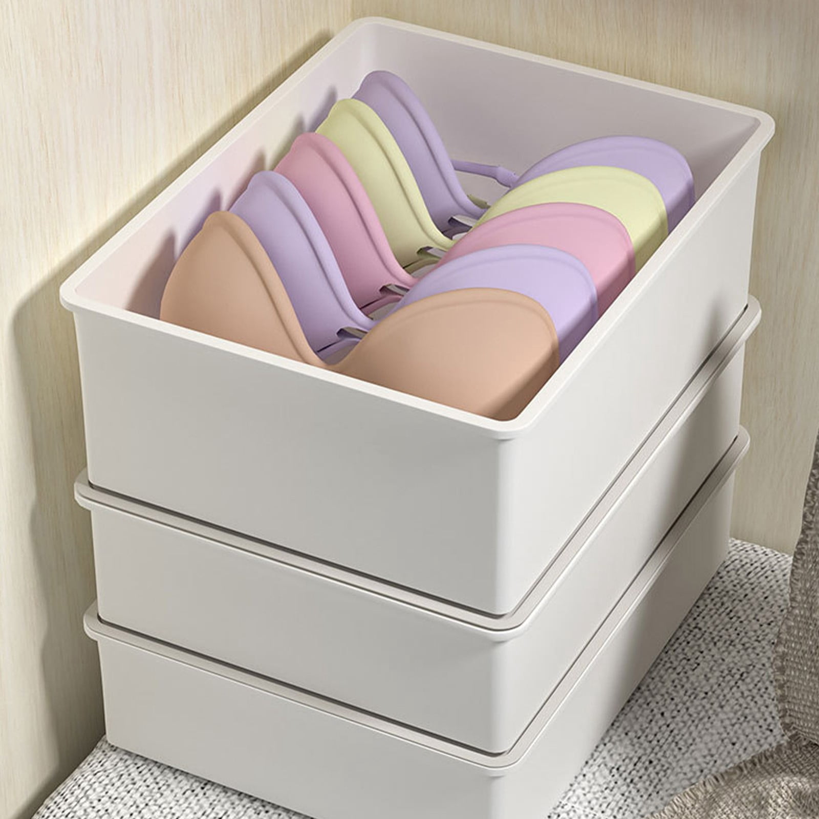 Stackable Underwear Storage Box with Lid - Plastic Drawer Organizer ...