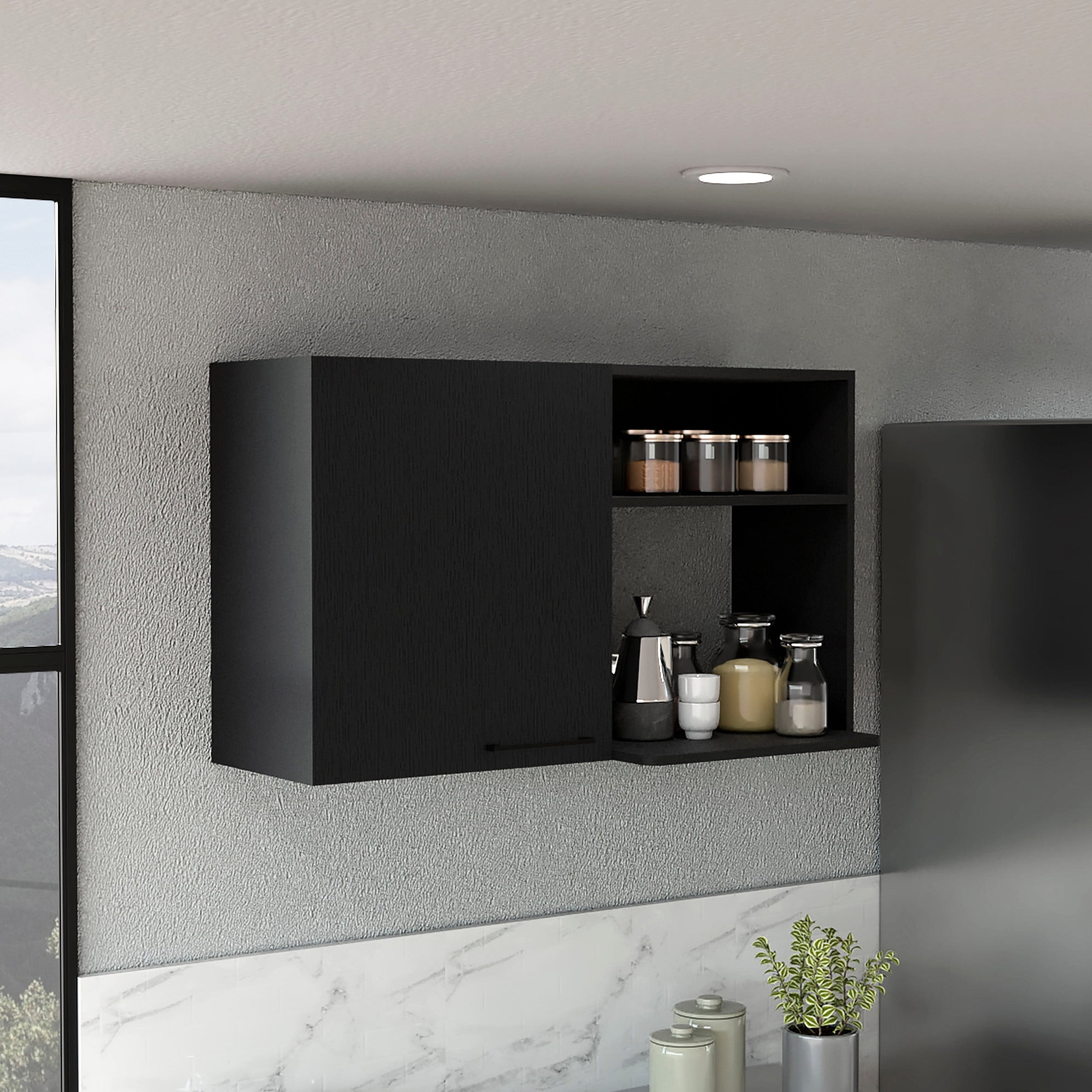 Stackable Wall Cabinet 24" H, Black, With Two Internal Shelves ...