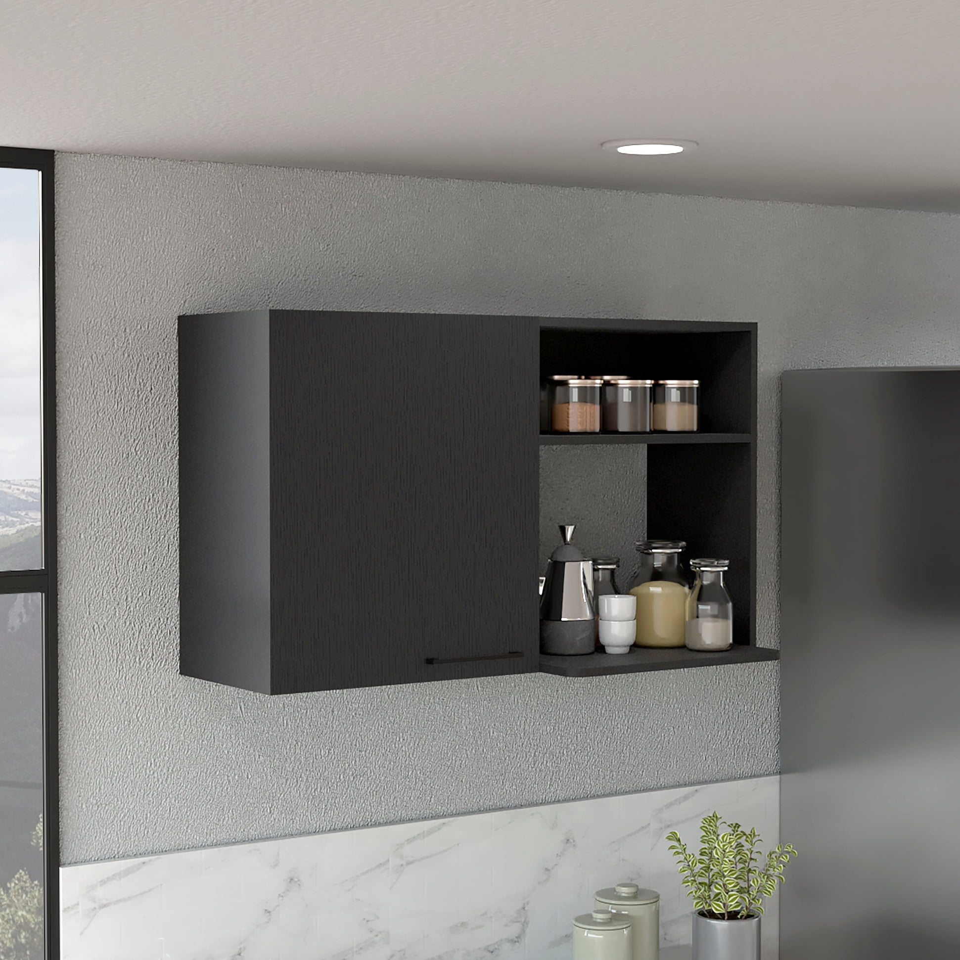 Stackable Wall Cabinet 24" H In Black, Two Internal Shelves, External ...