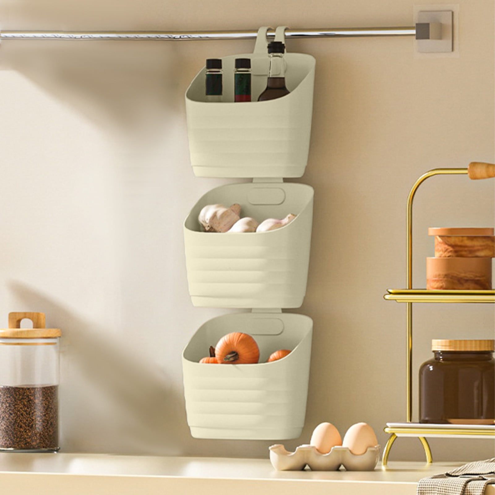 Stackable Wall Mount Storage Baskets - Adhesive Mount Organizer Shelves ...