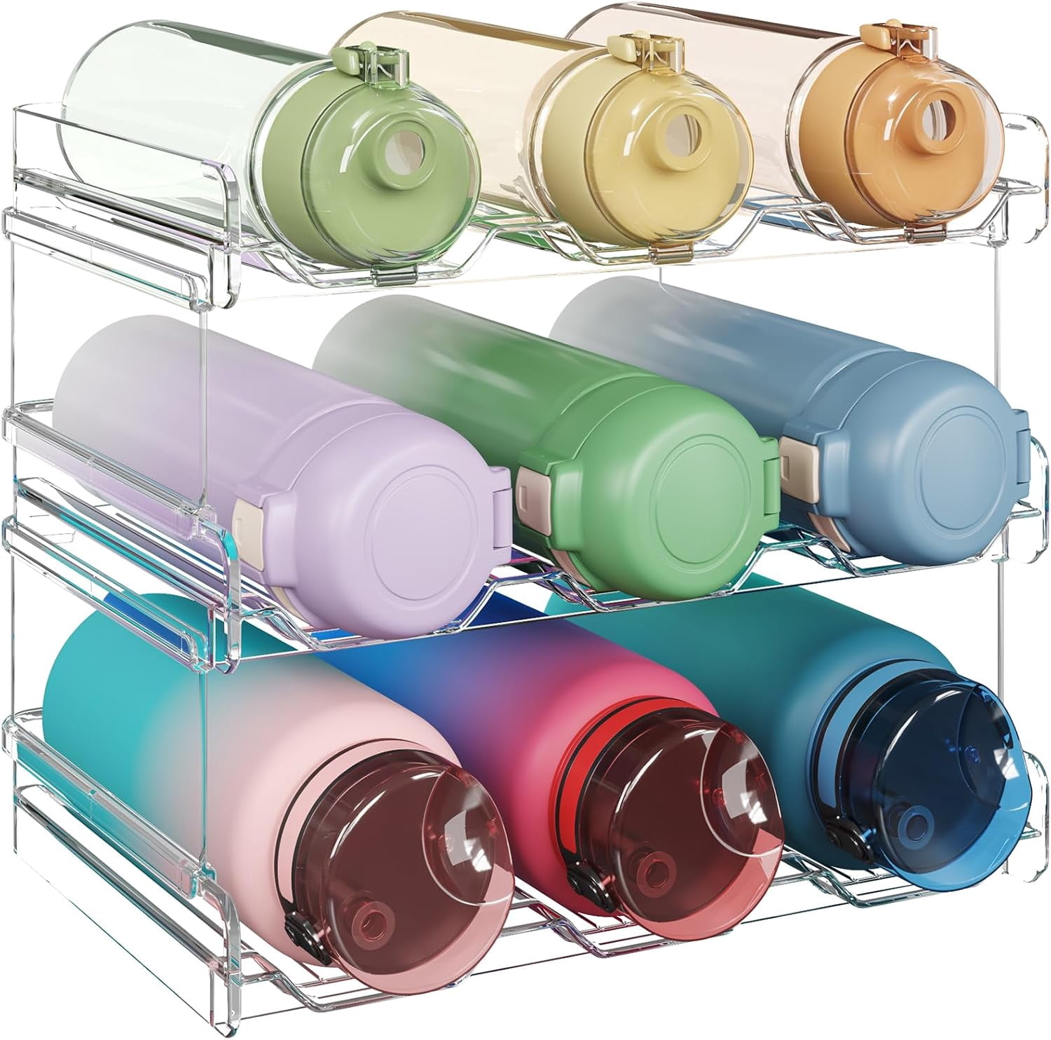 Stackable Water Bottle Organizer for Cabinet, Water Bottle ...