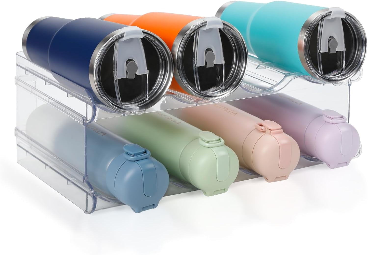 Stackable Water Bottle Organizer, Large Compartment Water Bottle Holder, 2 Tier Clear Water ...