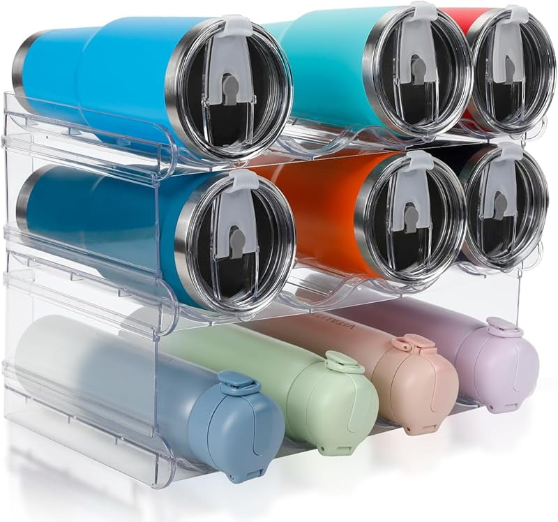 Stackable Water Bottle Organizer, Large Compartment Water Bottle Holder ...