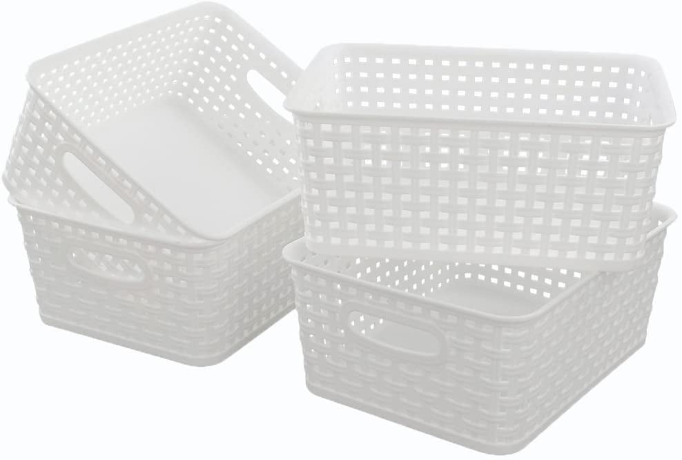 Stackable White Plastic Basket (4 Pack) - Multi-Purpose Storage Basket ...