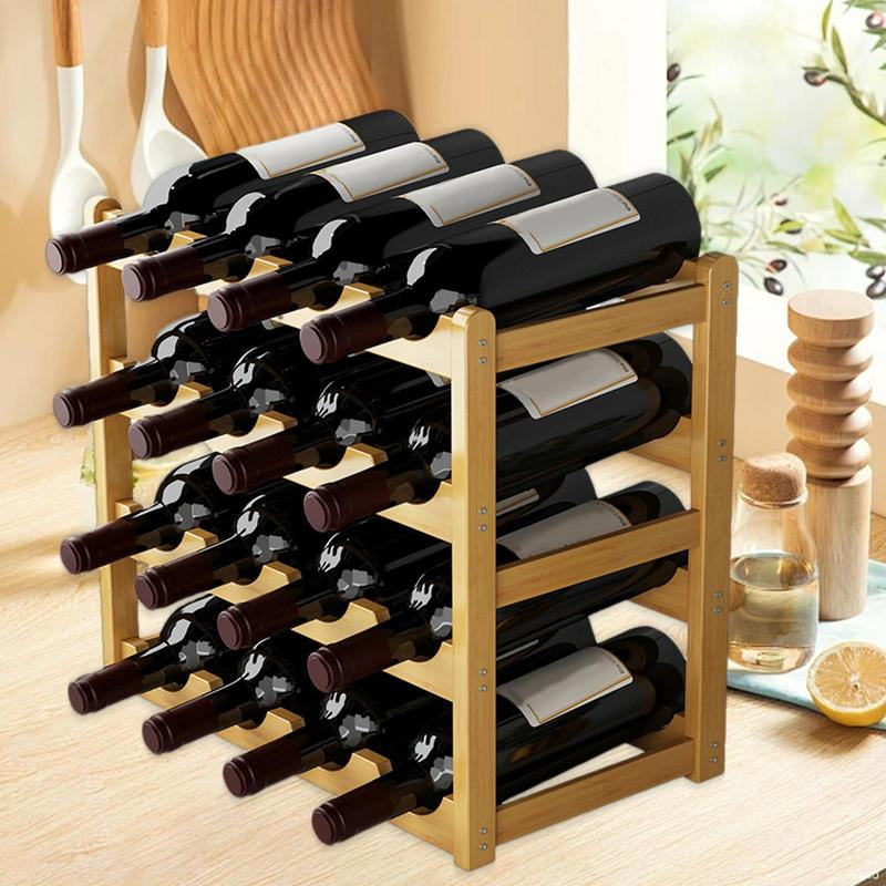 Stackable Wine Rack 20-Bottle Rustic Bottle Holder for Cabinet 4 Tier ...