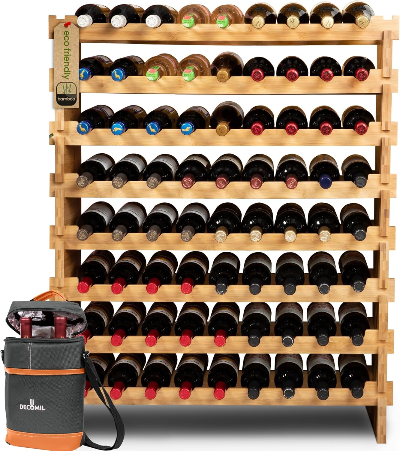 Stackable Wine Rack for 72 Bottle, 8-Tier and Sturdy, Standing, Modular ...