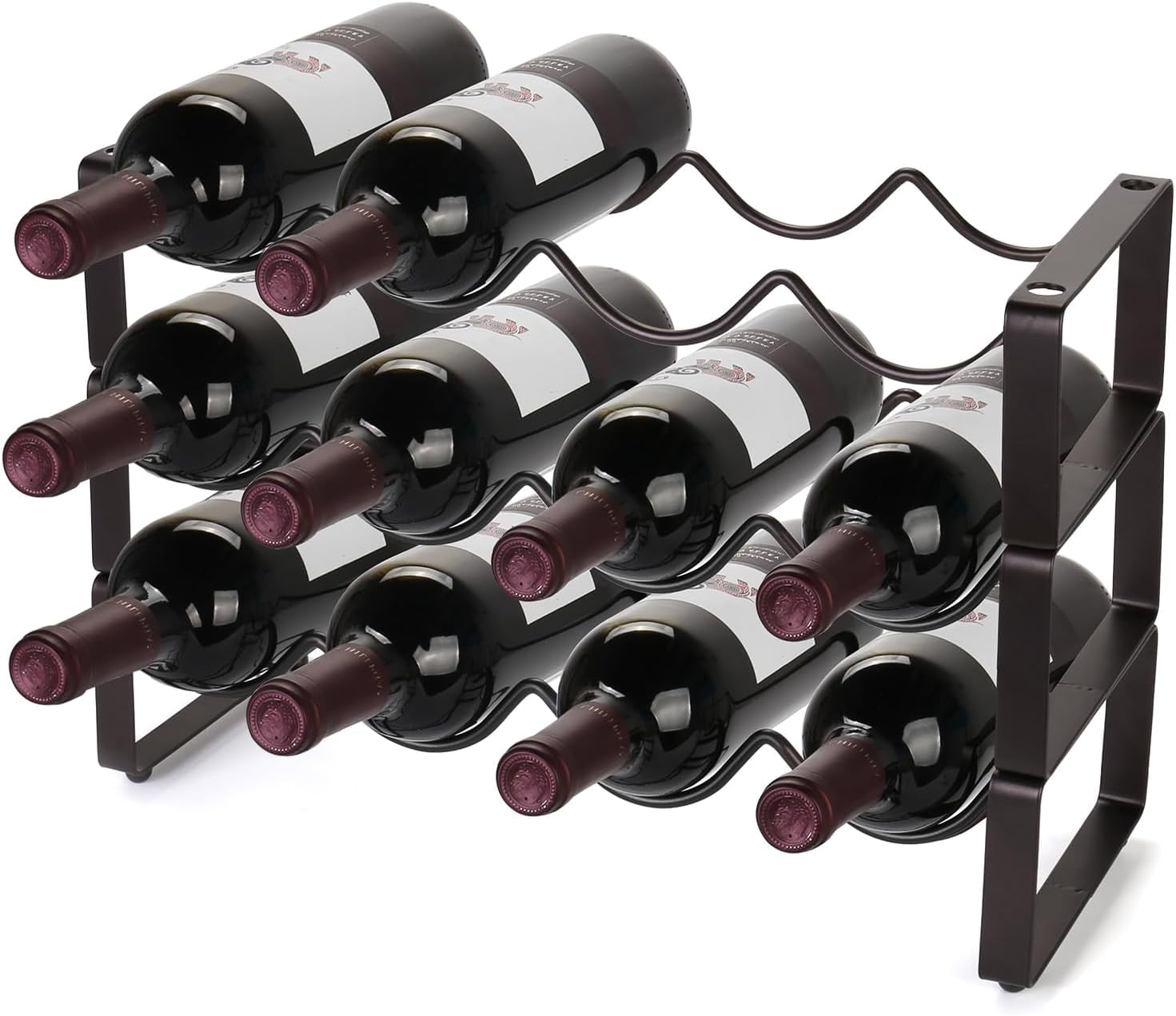 Stackable Wine Rack Countertop, 12 Bottles 3 Tier Wine Cabinet Counter ...
