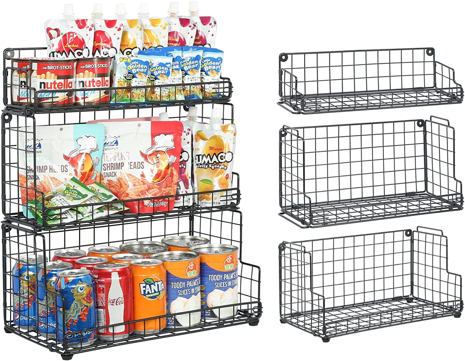 Stackable Wire Basket 3 Tier Countertop& Wall Mounted Metal Storage ...