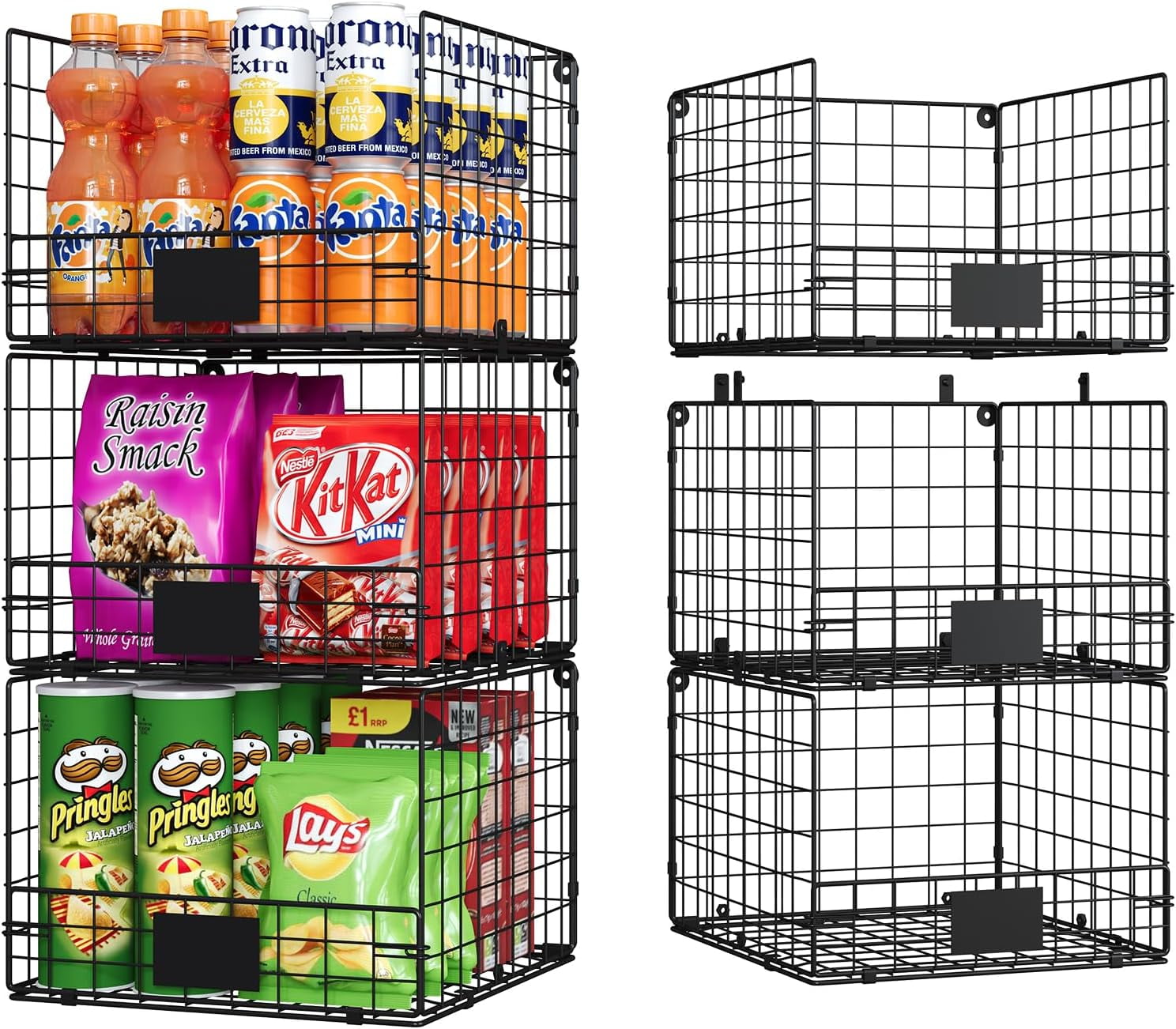 Stackable Wire Baskets for Pantry Organizer and Storage, Food Packet ...
