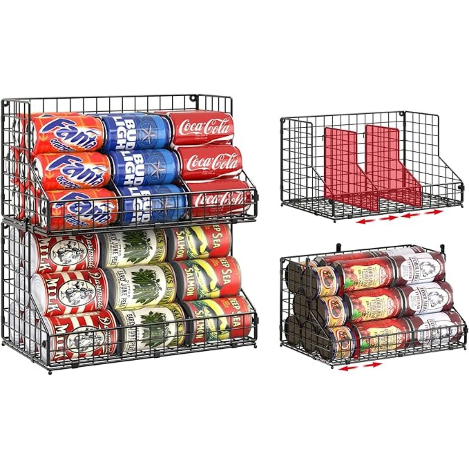 Stackable Wire Baskets for Pantry Organizers and Storage, 2 Pack Snack ...