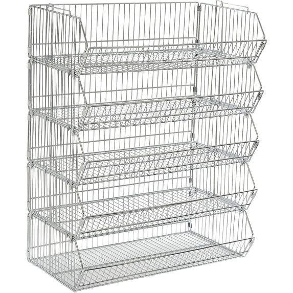 Stackable Wire Storage Bin Rack, 48"W x 20"D x 51"H, 5 Wire Bins ...