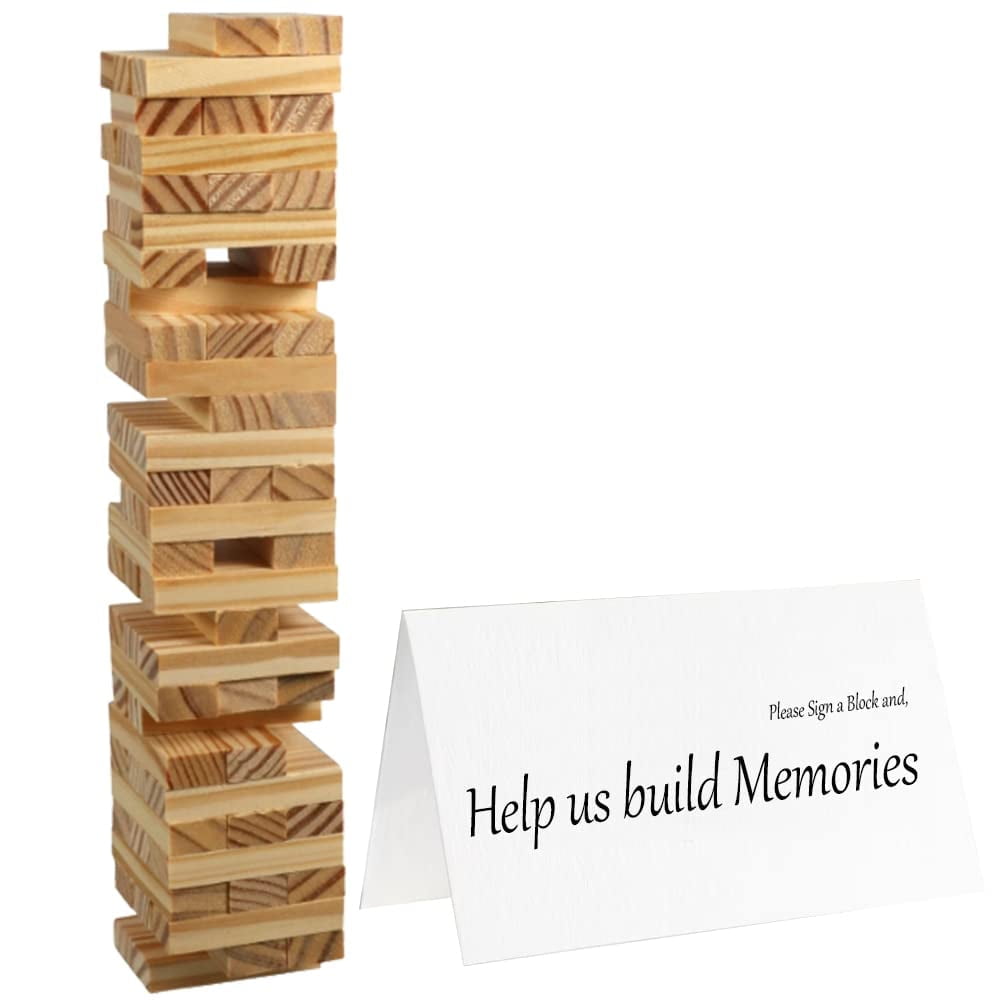 Stackable Wood Blocks Guest Book – 72 Blank Pieces + Display Sign ...