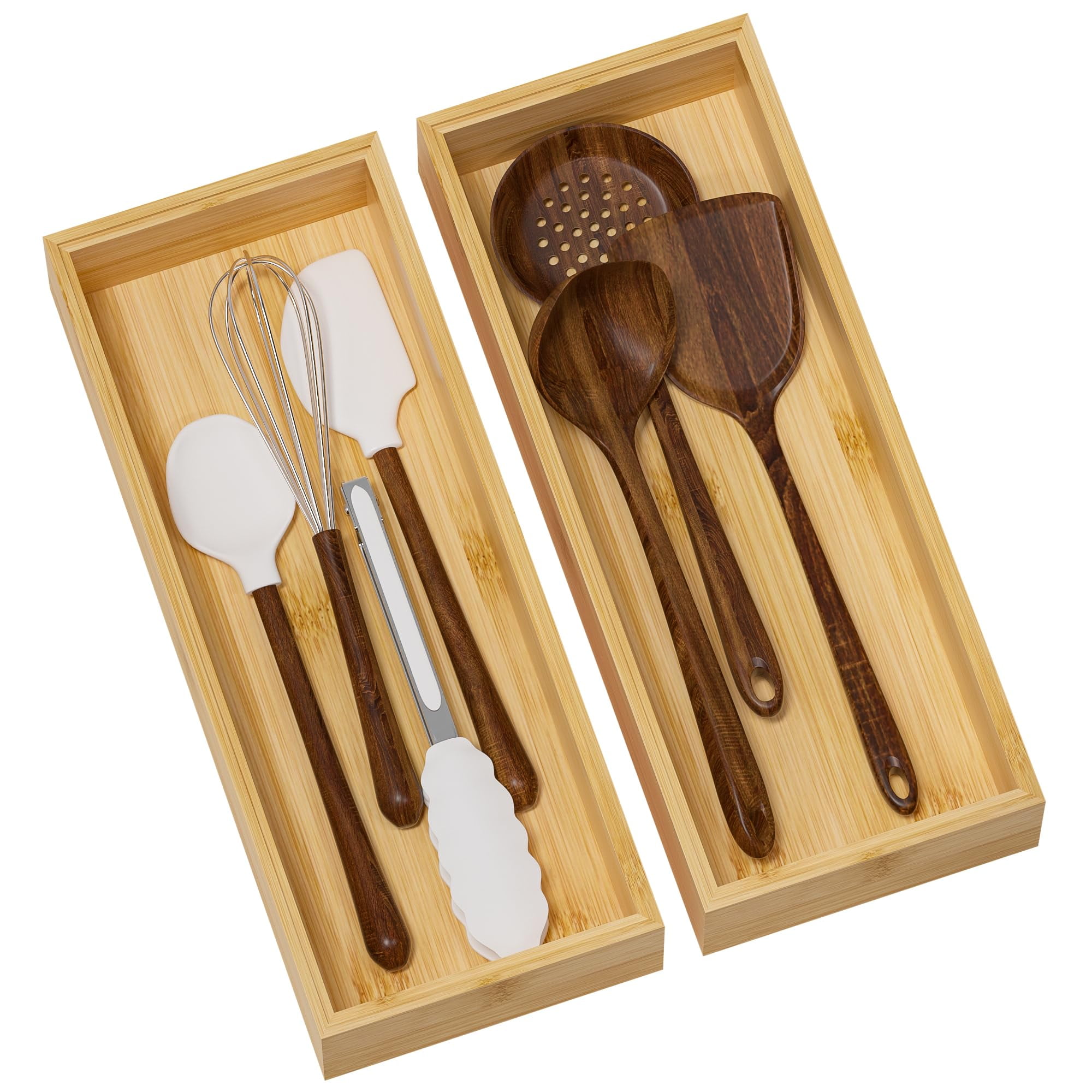 Stackable Wooden Drawer Organizers 2-Pack, Bamboo Utensil Trays for ...