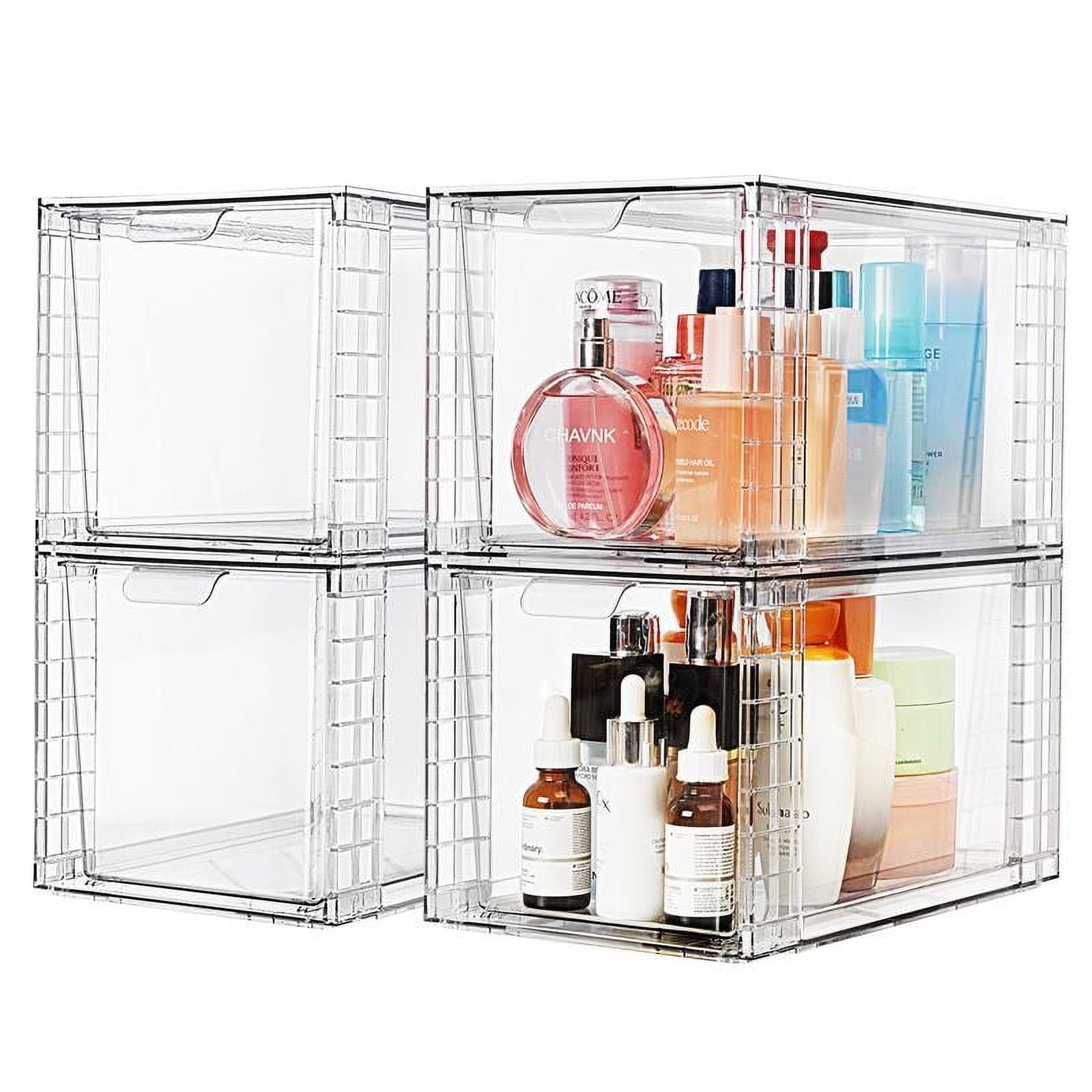 Stackable clear acrylic drawer organizer with handles for bathroom ...