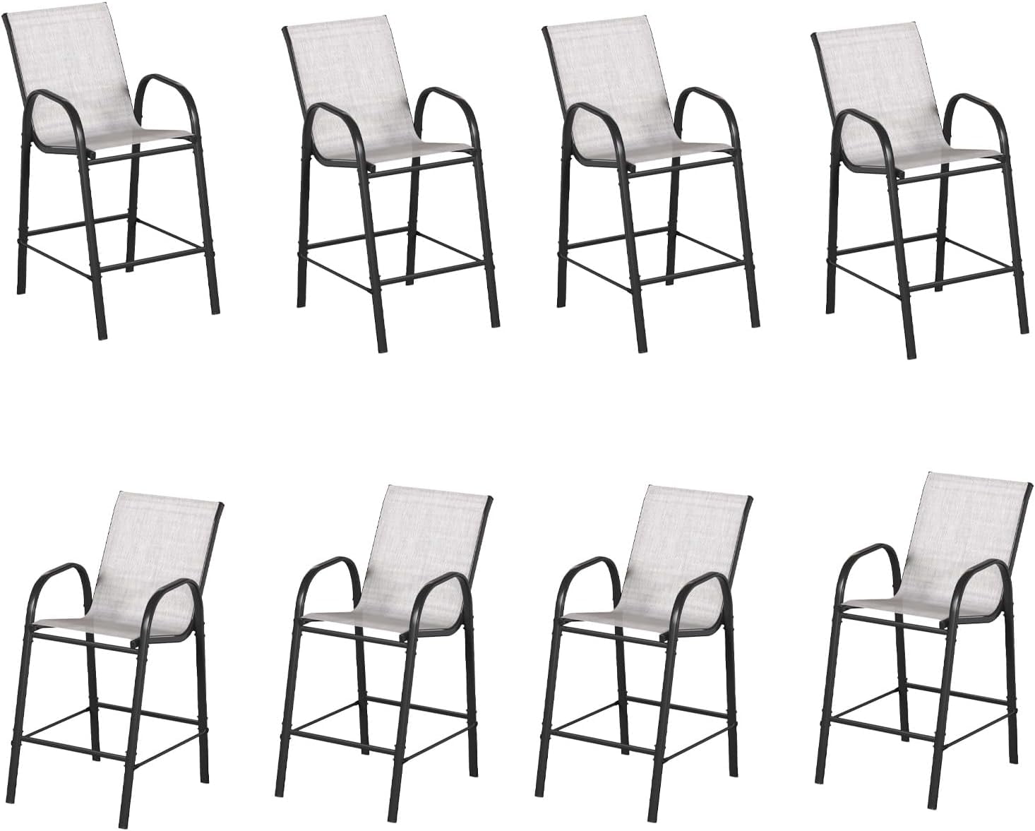 Stackable outdoor bar stools with high-back Textilene chairs and ...