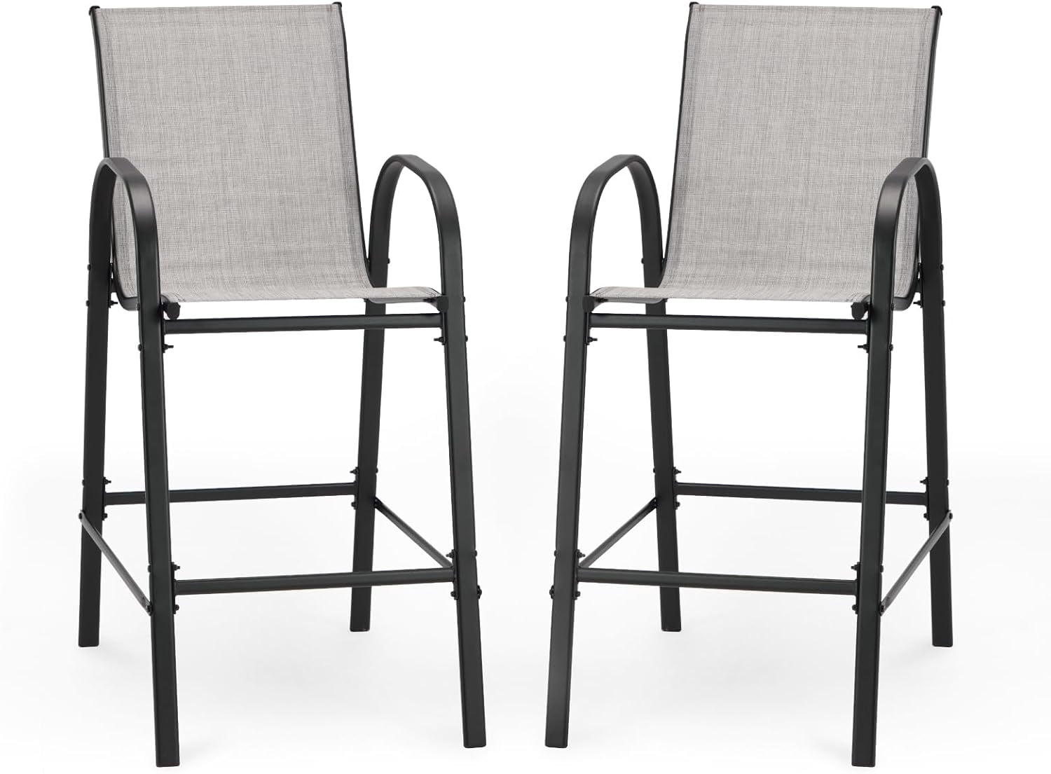 Stackable outdoor bar stools with high-back Textilene chairs and ...