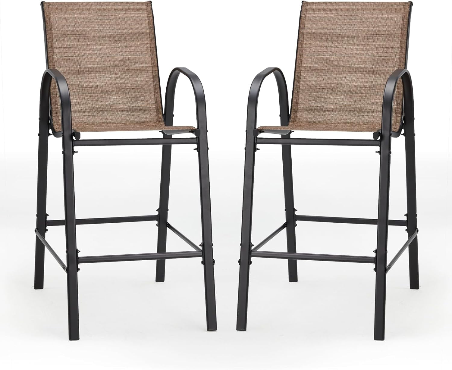 Stackable outdoor bar stools with high-back Textilene chairs and ...