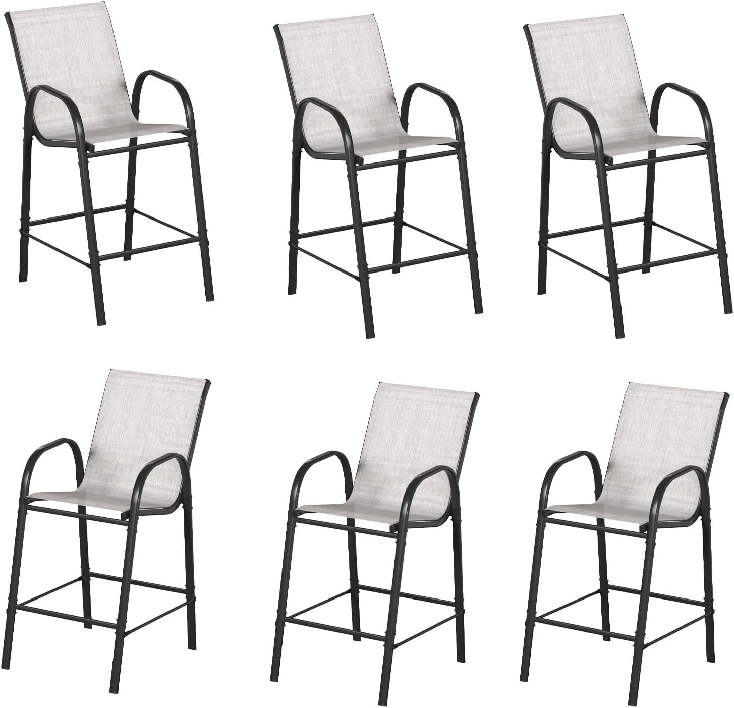 Stackable outdoor bar stools with high-back Textilene chairs and ...