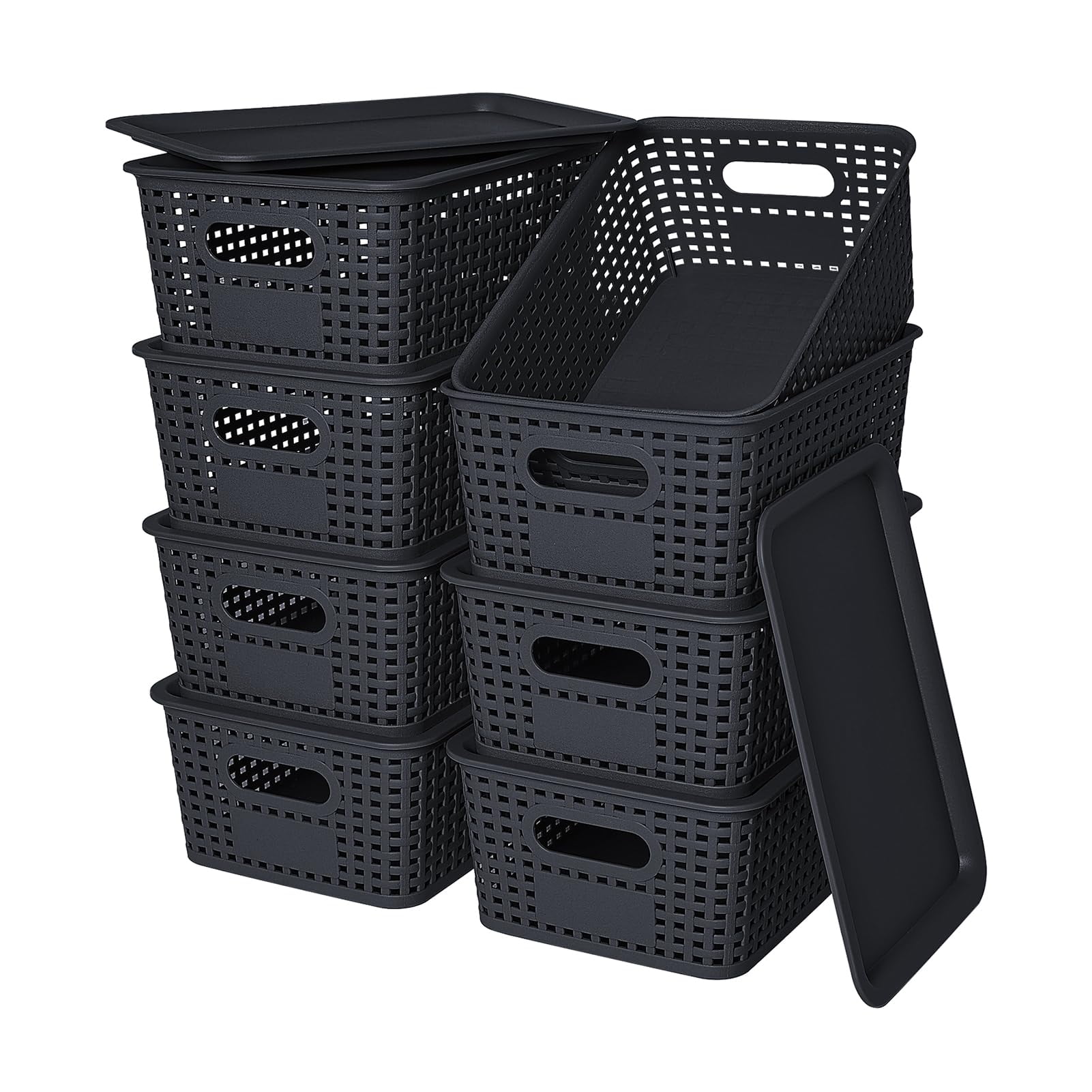 Stackable plastic storage baskets with lid, organizing bins for shelves ...
