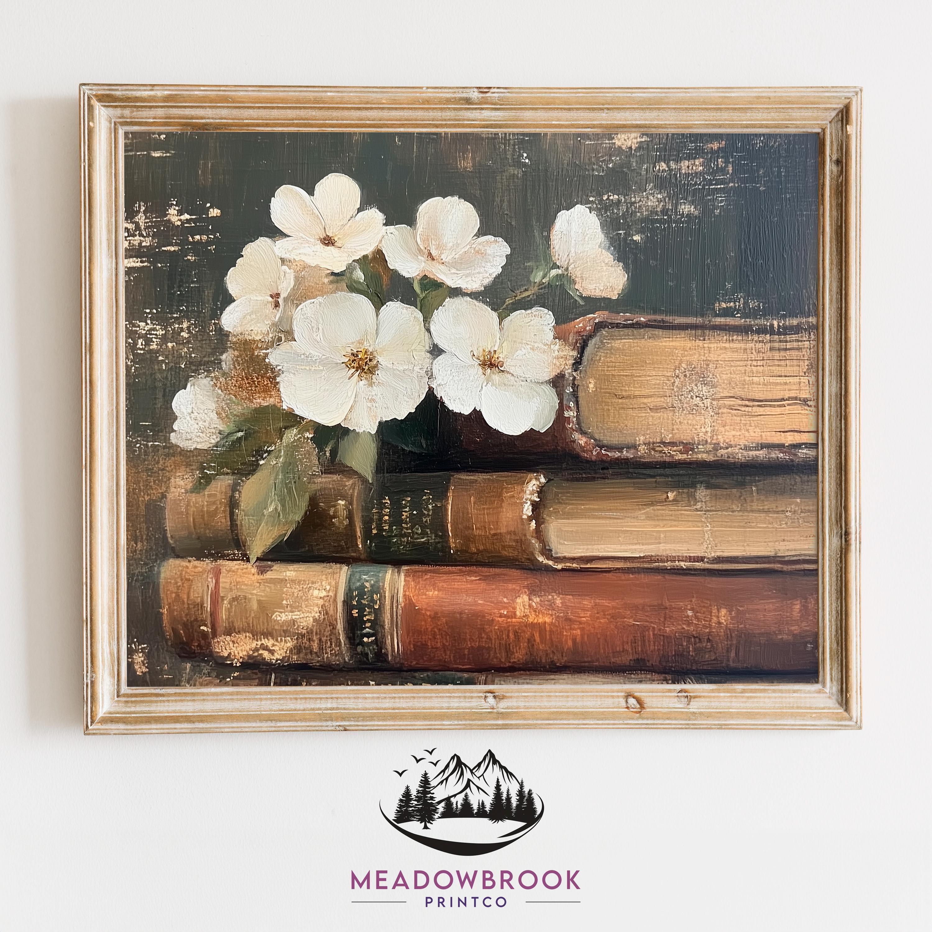 Stacked Antique Books With Blooming Flowers - Vintage Book Lover ...