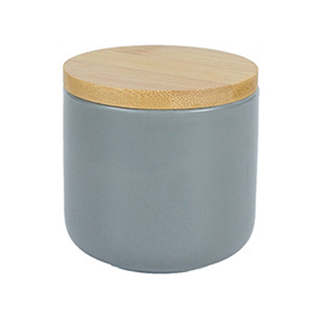 Stacked Ceramic Salt Pepper Container with Wooden Lid, Salt Box for ...
