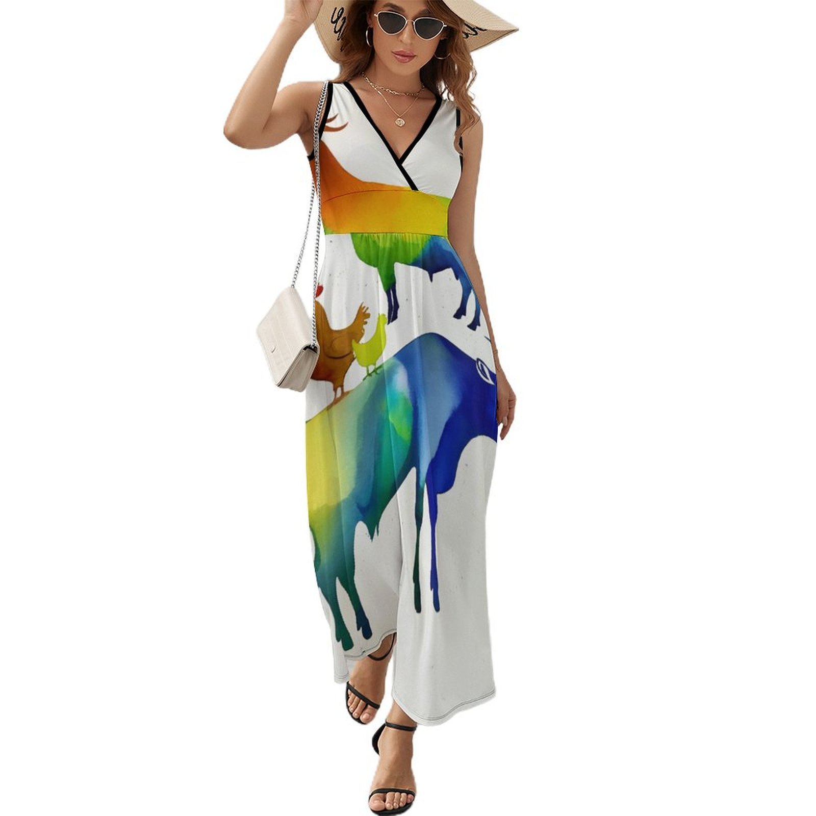 Stacked Farm Animals Art Dress Fashion Boho Beach Long Dresses Female ...