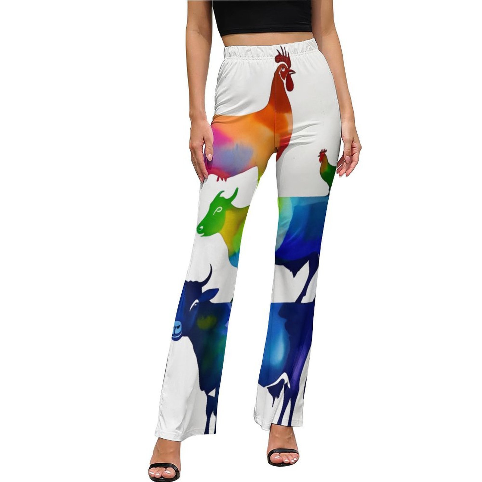 Stacked Farm Animals Art High Waisted Casual Flared Trousers Summer ...