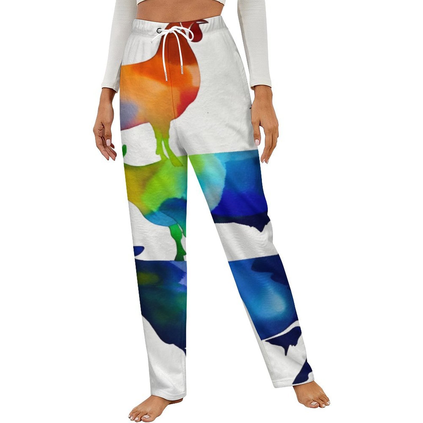 Stacked Farm Animals Art Winter Female Pants Flannel High Waist Women ...