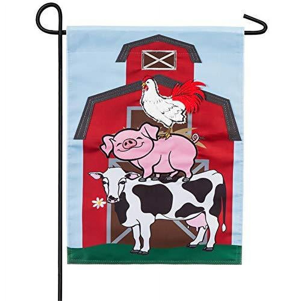 Stacked Farm Animals Garden Flag 2 Sided Applique Cow Pig Rooster ...