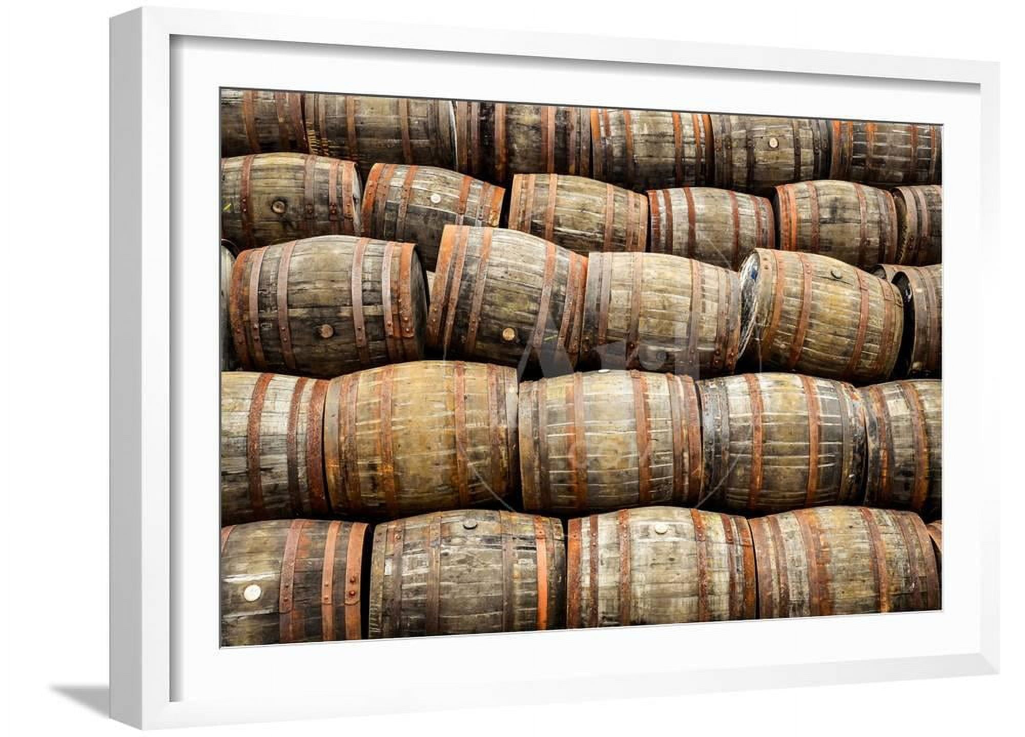 Stacked Pile of Old Whisky and Wine Wooden Barrels, Framed Art Print ...