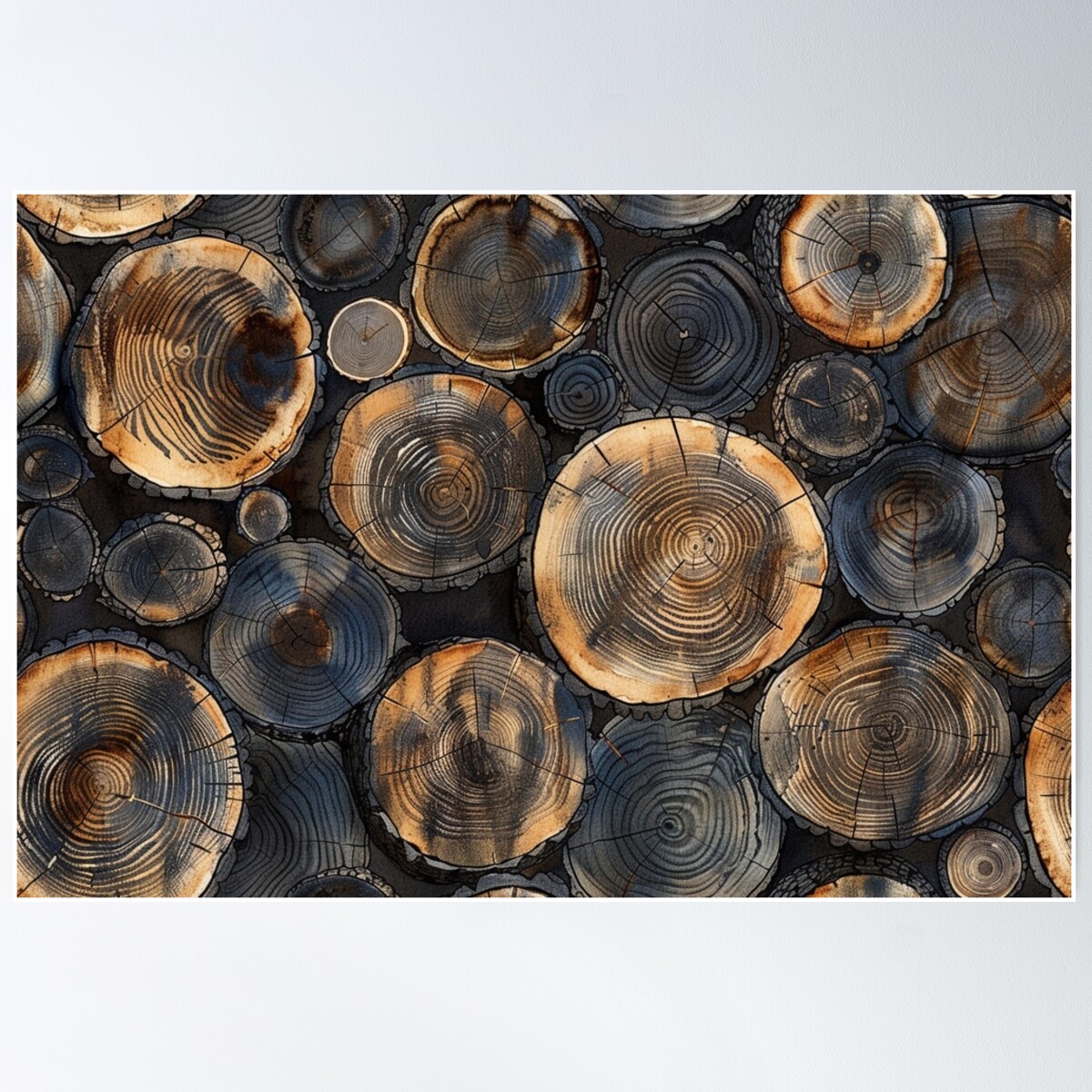 Stacked Timber Cross-Sections Poster Wall Art, Modern Wall Decor For ...