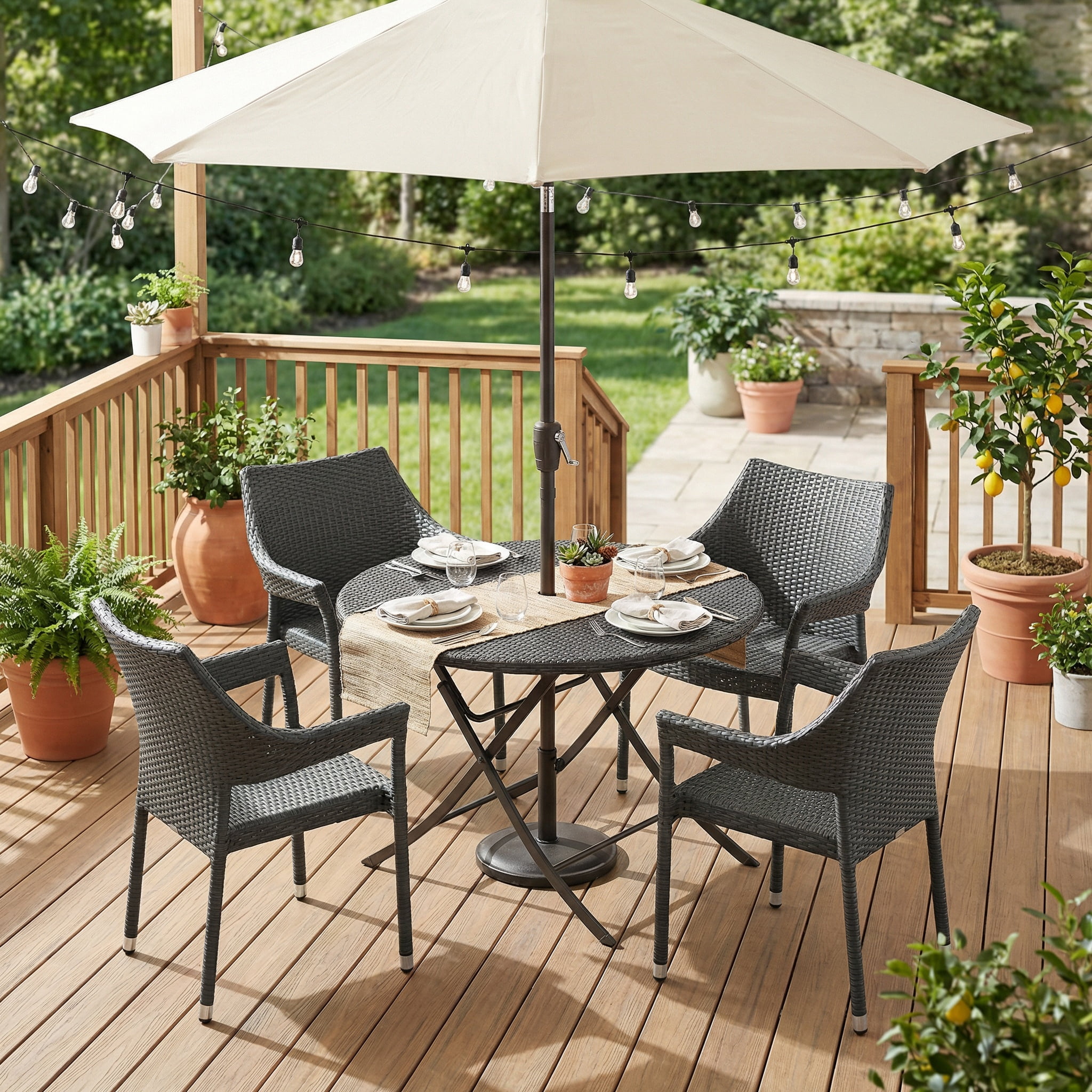 Stacking Armchair Set of 4, Mirage Grey PE Wicker Outdoor Chairs for ...