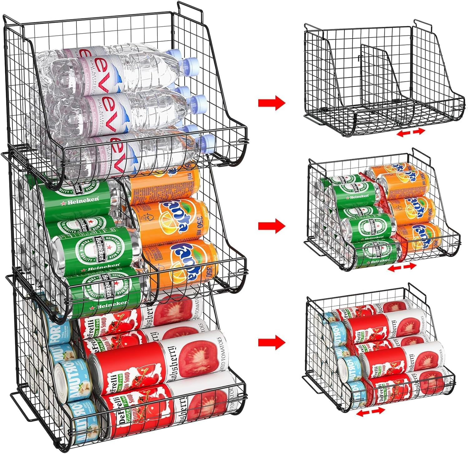 Stacking Can Dispensers 3 Tier with 3 Divider, Large Pantry Can ...