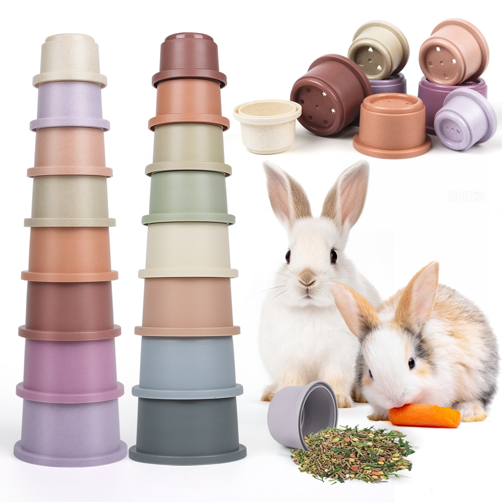 Stacking Cups for Rabbits, 16PCS Multicolored Bunny Toy, Nesting ...