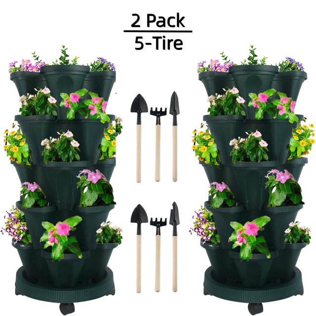 Stacking Flower Pot - 5-Tier Indoor Outdoor Vertical Stackable Plastic ...
