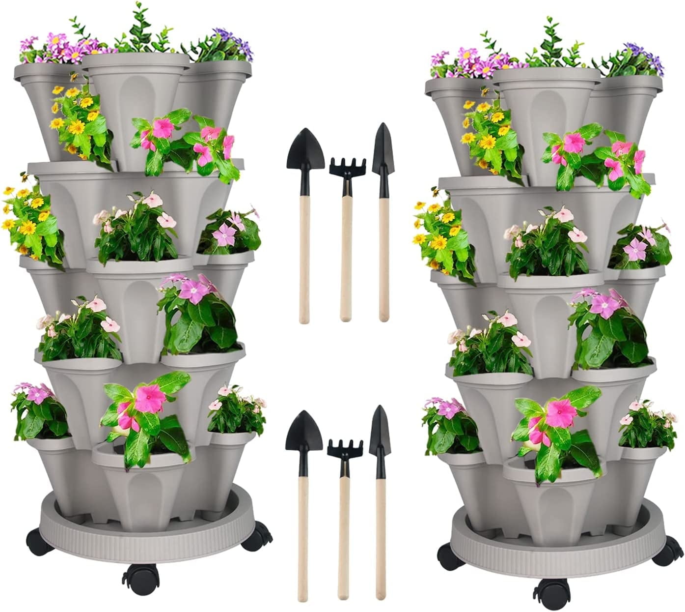 Stacking Flower Pot - 5-Tire Indoor Outdoor Vertical Stackable Herb and ...