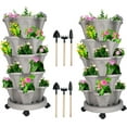 Gamexcel Round Gray Plant Planter with Weather Resistance (2 Count ...