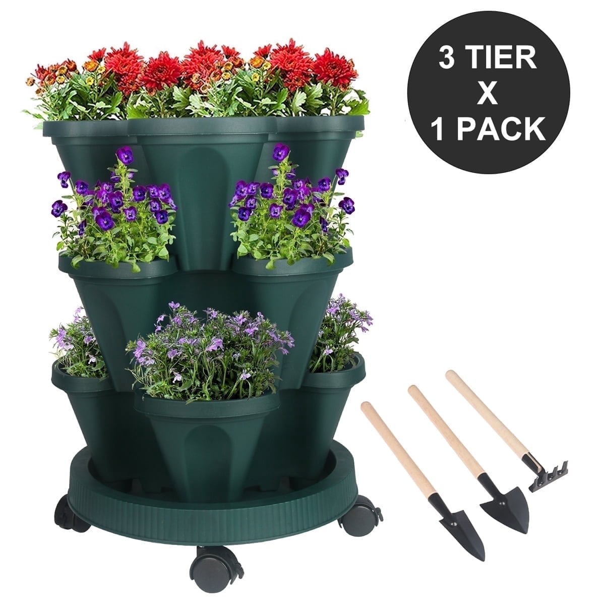Gamexcel Green PVC 3 Tier Vertical Stackable Garden Planters with ...