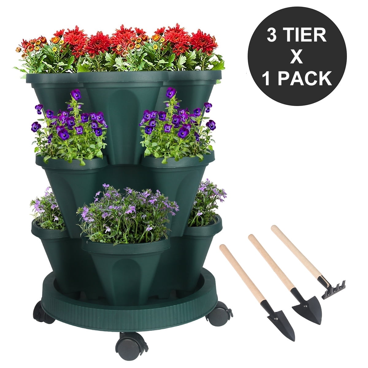 Gamexcel Green Plastic 3-Tier Vertical Stackable Planters - Walmart.com