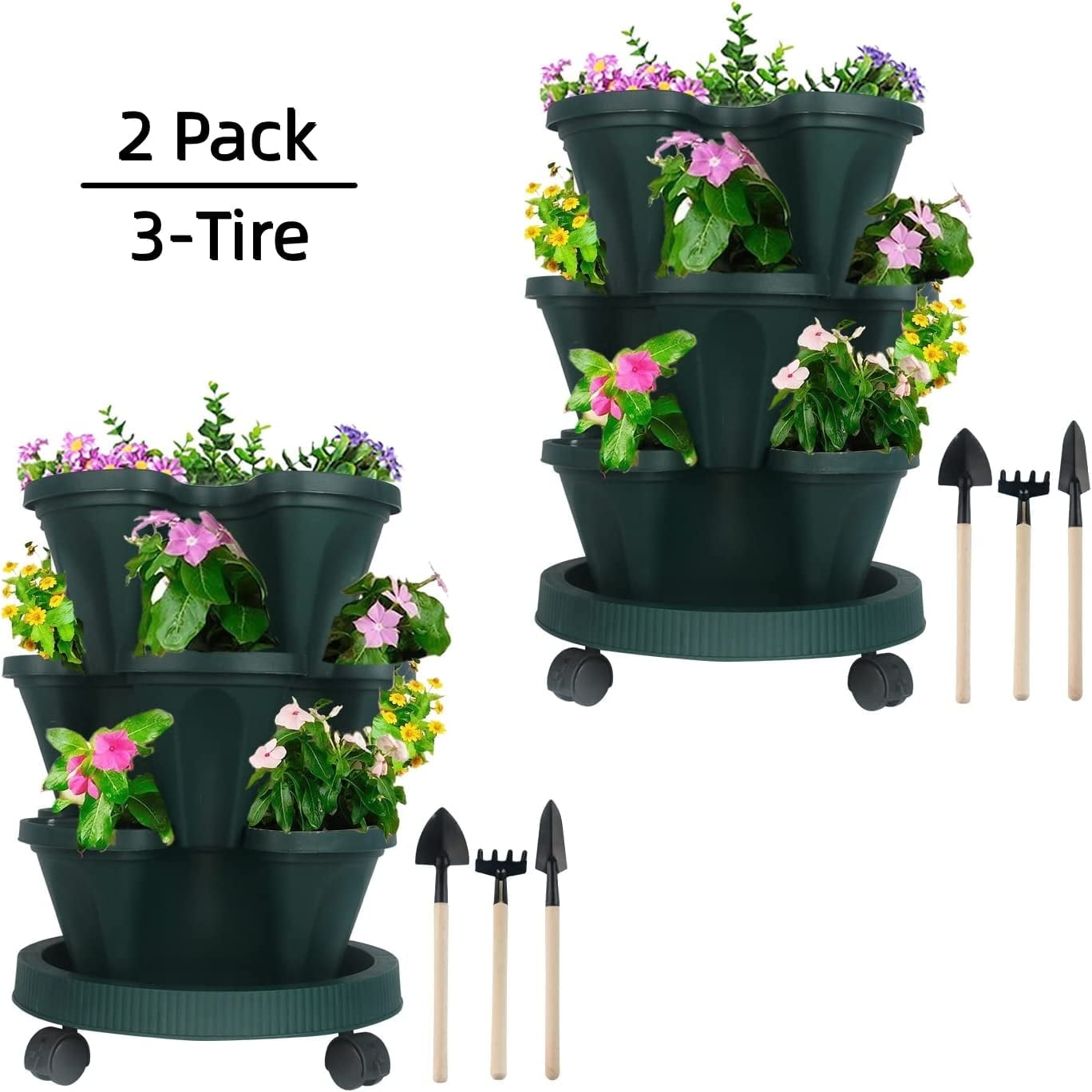 Stacking Flower Pot - Space Saving 3-Tier Indoor Outdoor Vertical ...